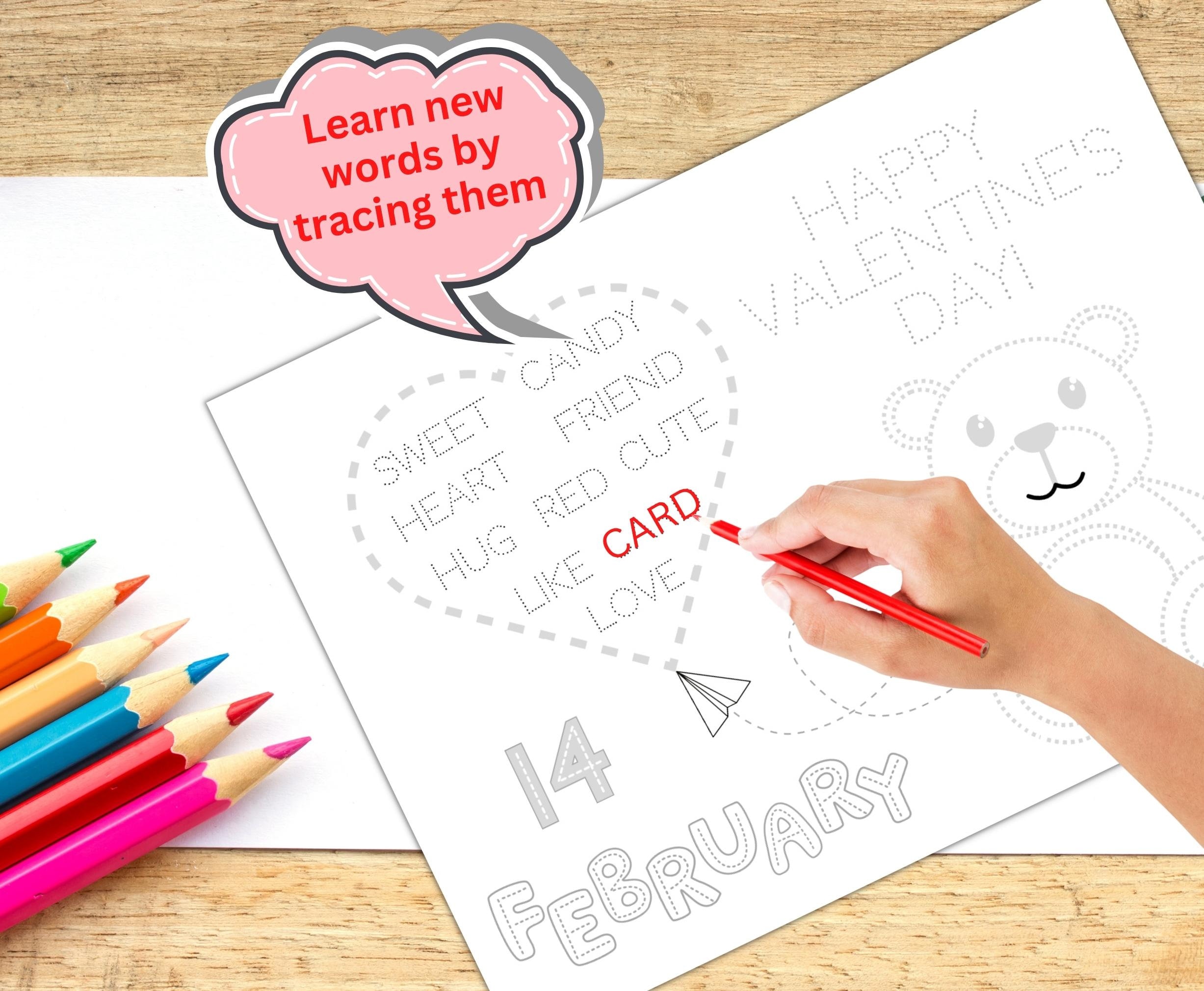 Printable Traceable Coloring Valentine Card for Kids, Happy Valentine's ...