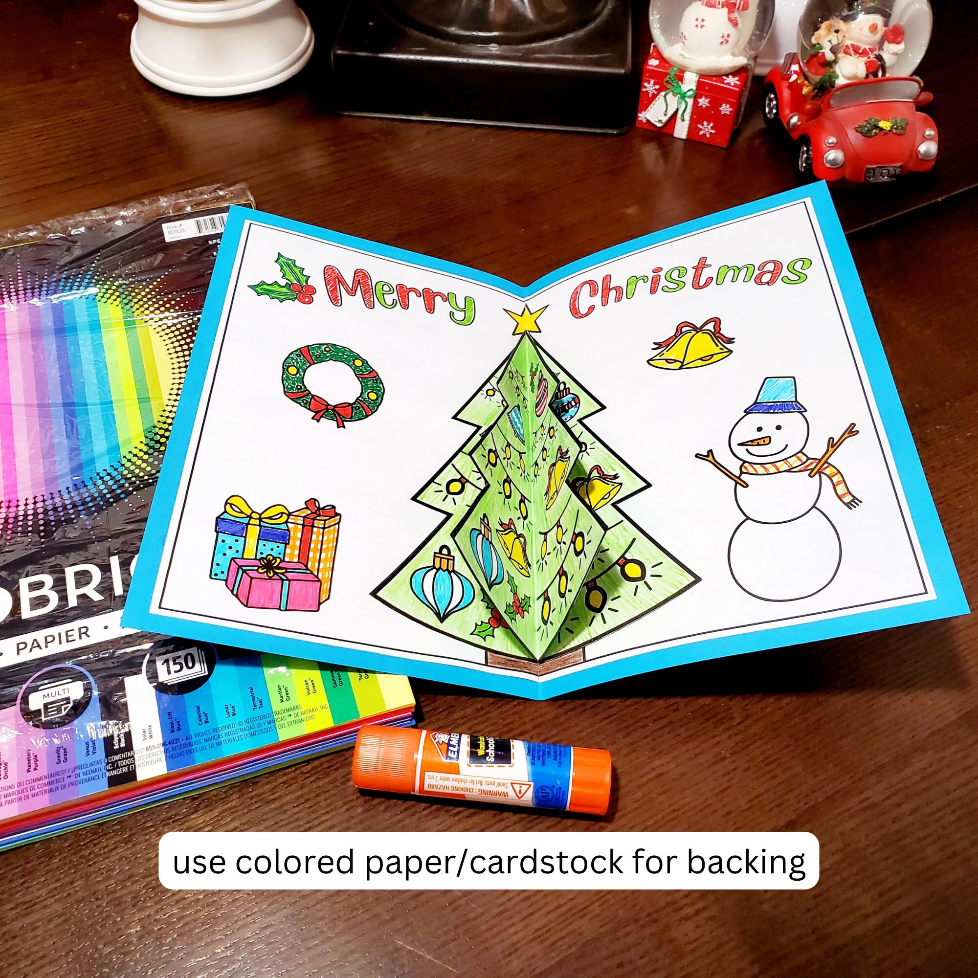 Christmas Tree Popup Cards, Printable Coloring Activity for Kids, DIY ...