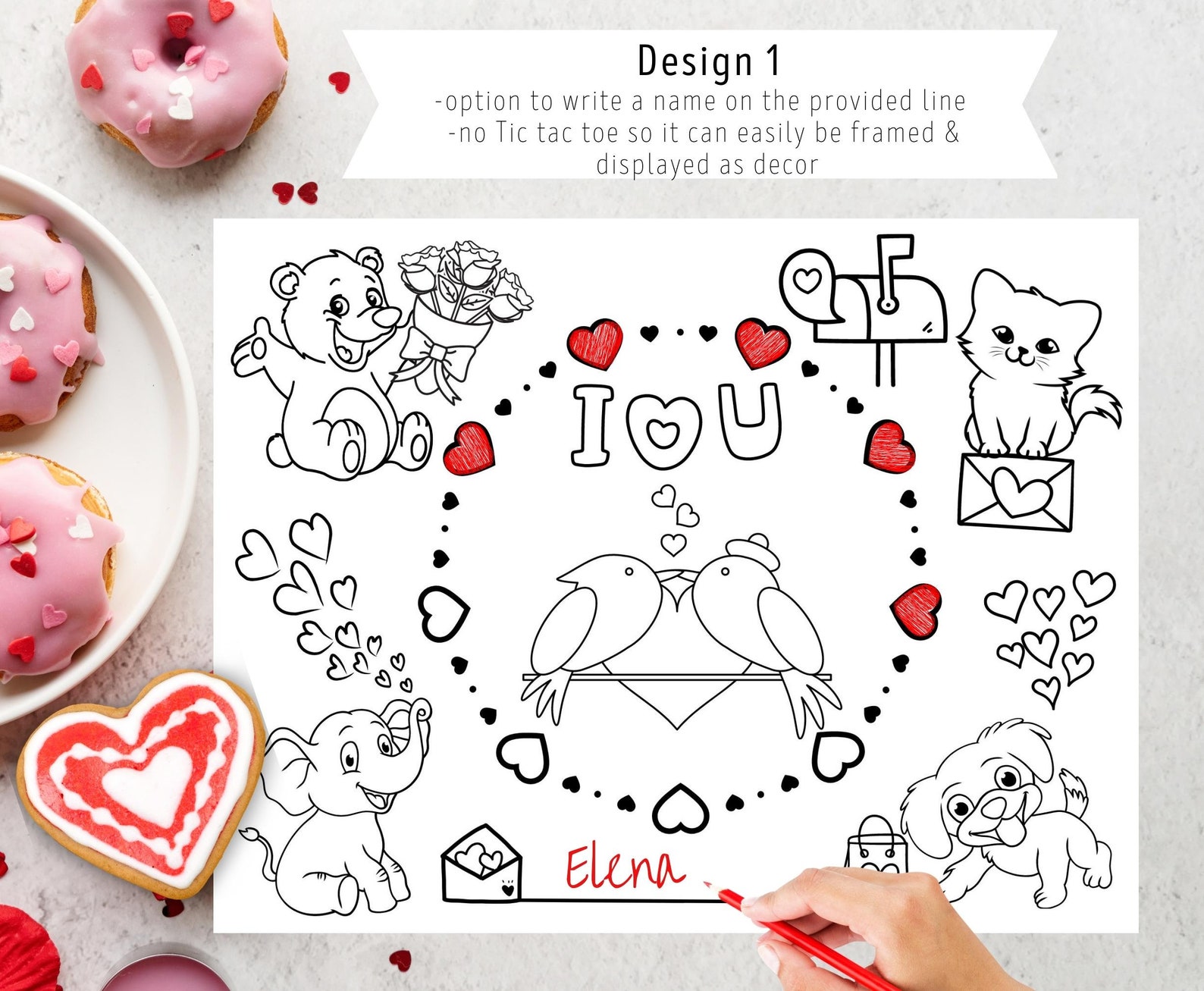 Printable Valentines Day Activity Placemat, Valentines Day Coloring ...