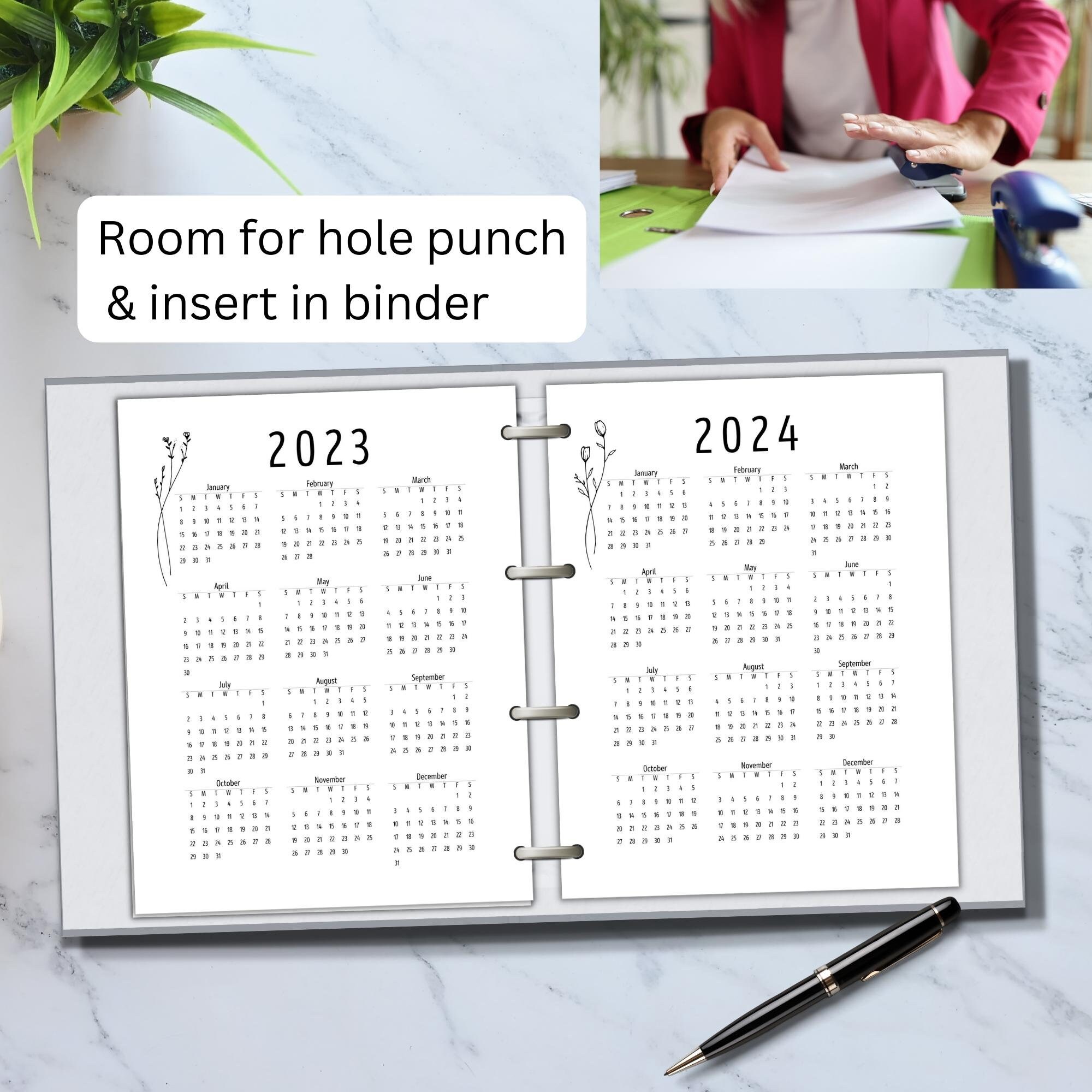 2023 & 2024 Yearly Calendar Printable, Elegant Floral Minimalist ...