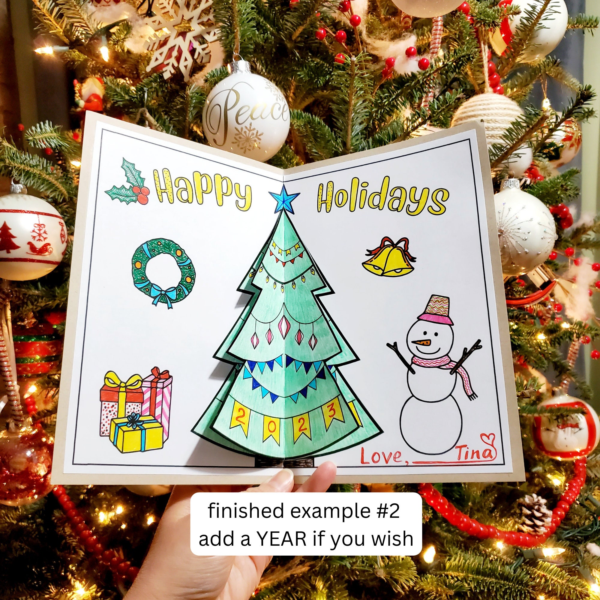 Christmas Tree Popup Cards, Printable Coloring Activity for Kids, DIY ...