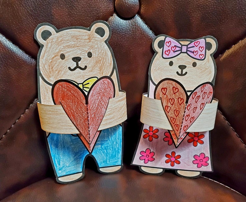 Bear Couple Holding Hearts Templates, Valentine's Day Favors for Kids ...