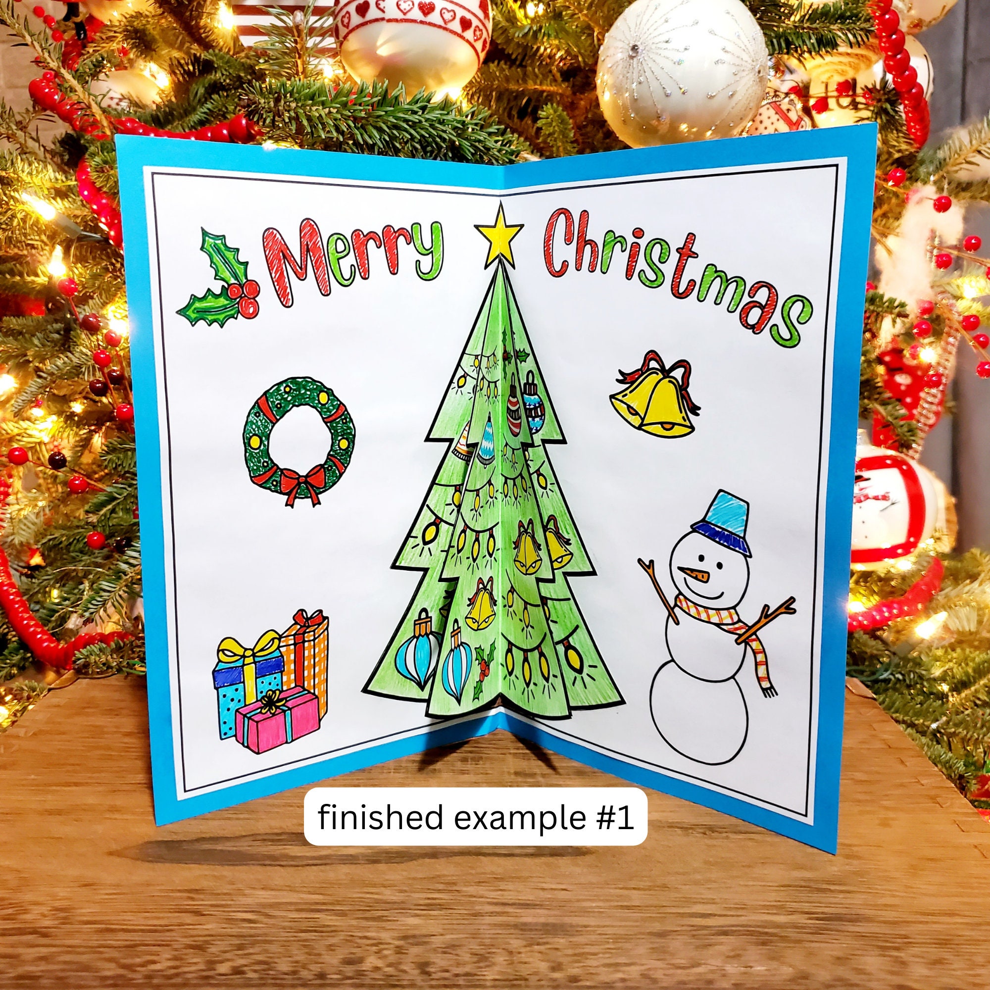 Christmas Tree Popup Cards, Printable Coloring Activity for Kids, DIY ...