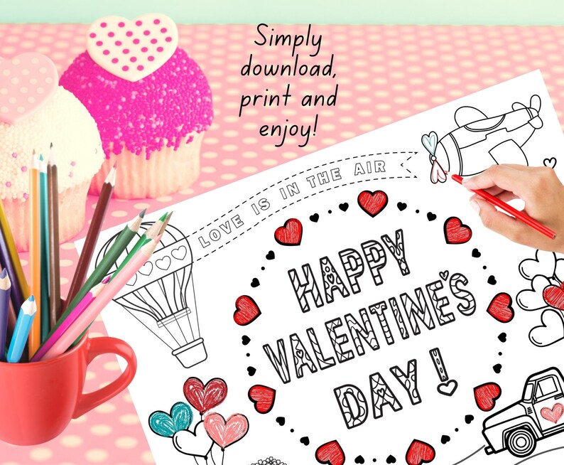 Valentine's Day Coloring Printables for Kids, 'love is in the Air ...