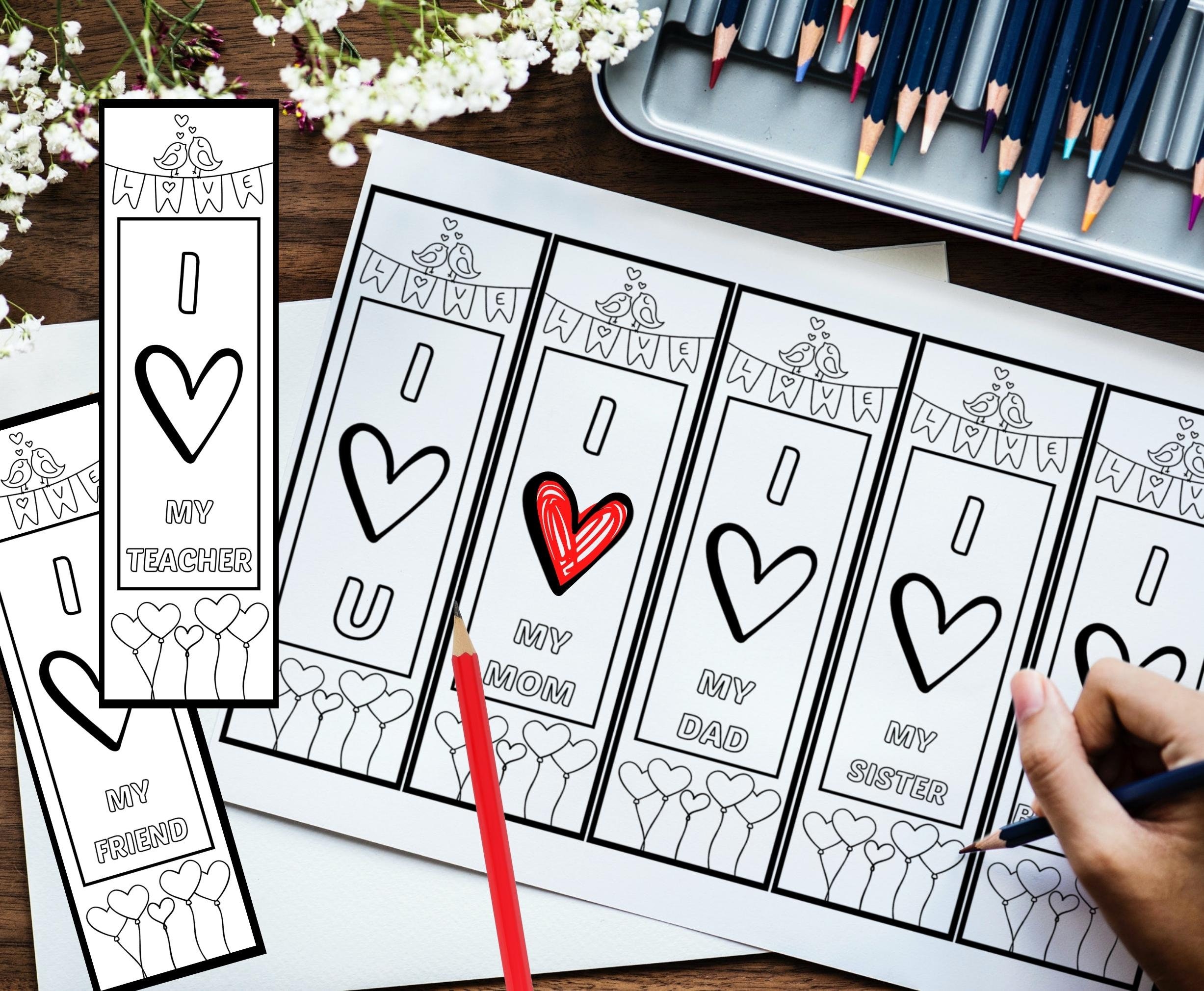 Printable Coloring Bookmarks I Love You Set, Valentine's Day Bookmarks ...