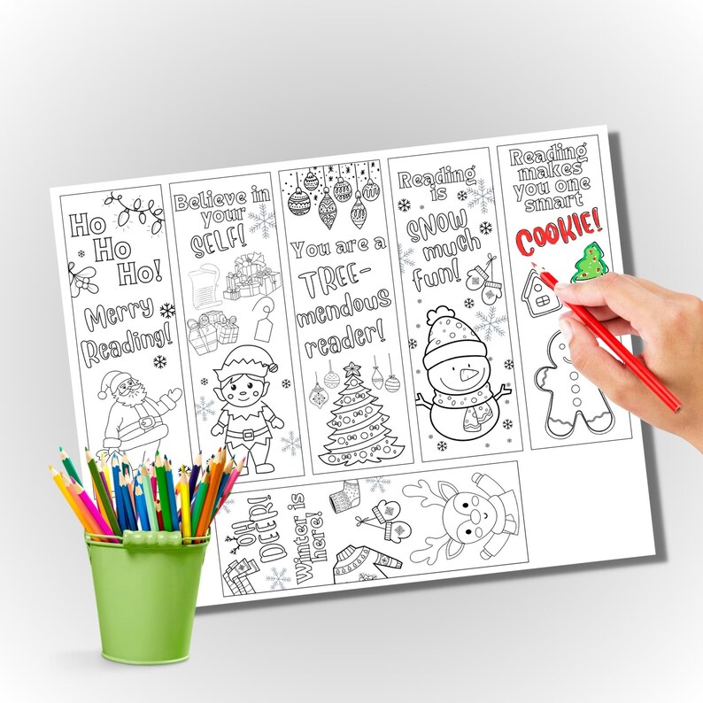 Printable Set of Christmas Bookmarks, Coloring Classroom Activity for ...