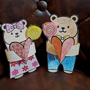 Bear Couple Holding Hearts Templates, Valentine's Day Favors for Kids ...