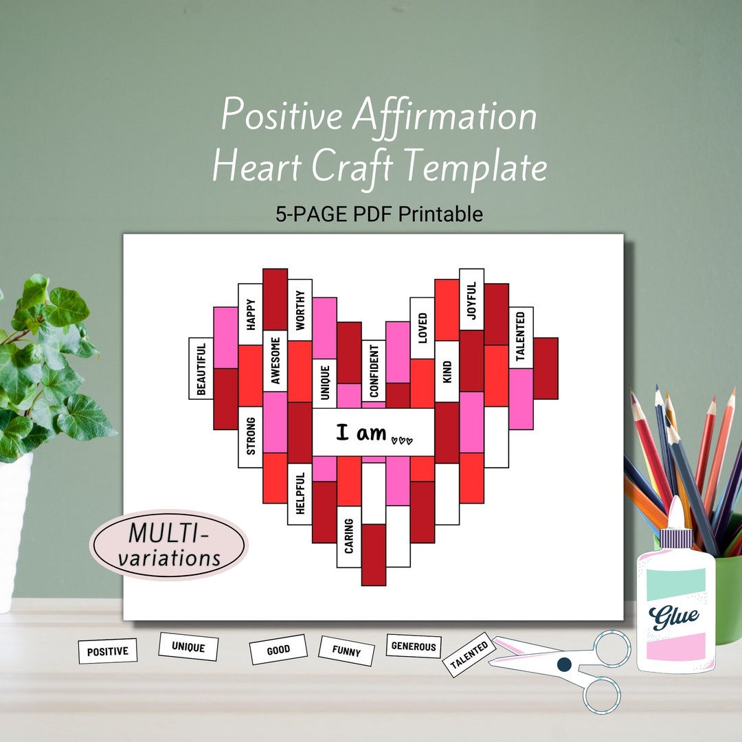 Heart-shaped Positive Affirmation Craft Activity for Kids, 'I Am ...