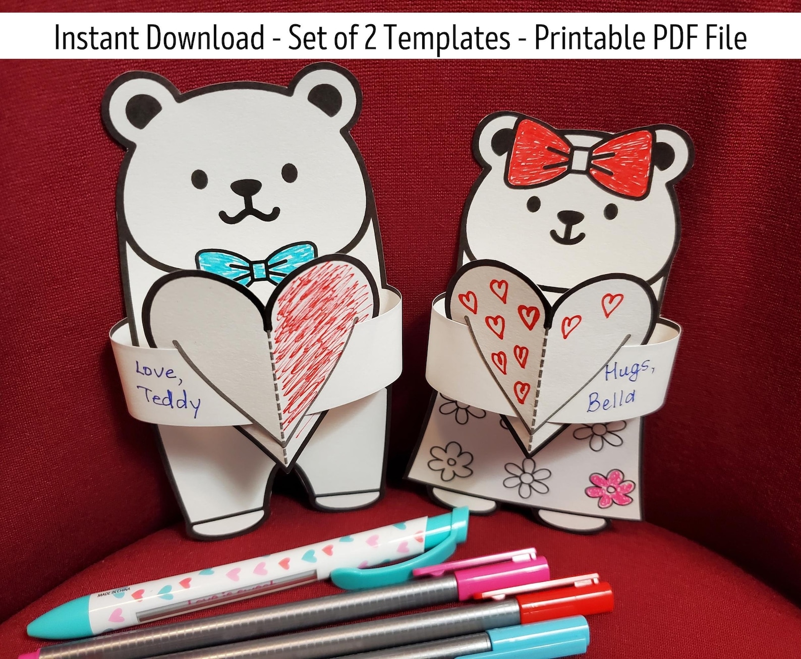 Bear Couple Holding Hearts Templates, Valentine's Day Favors for Kids ...