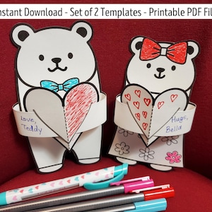 Bear Couple Holding Hearts Templates, Valentine's Day Favors for Kids ...