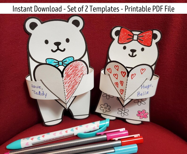 Bear Couple Holding Hearts Templates, Valentine's Day Favors for Kids ...