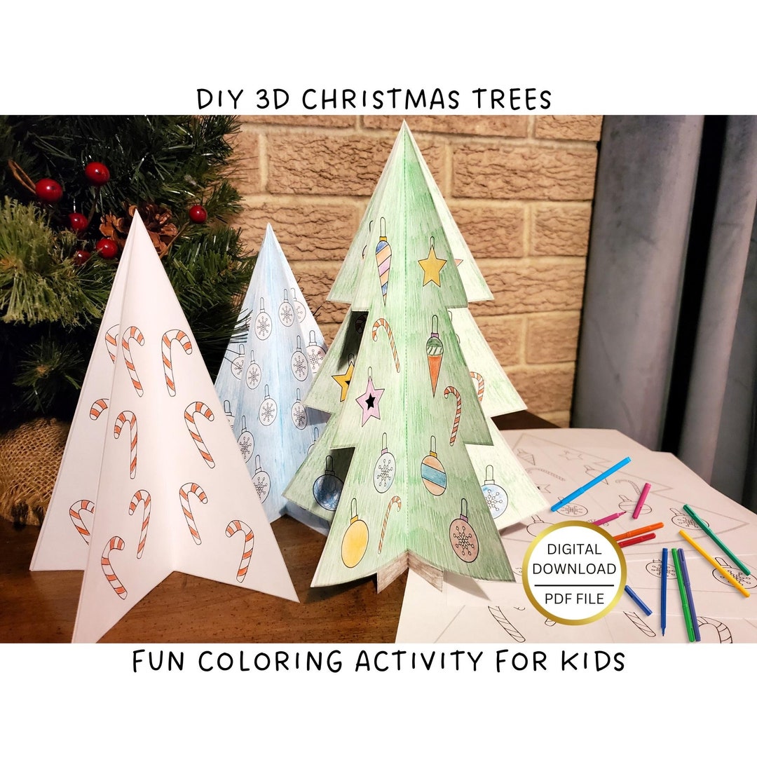 3D Christmas Trees Printable, Set of 3 Christmas Trees Template, DIY ...