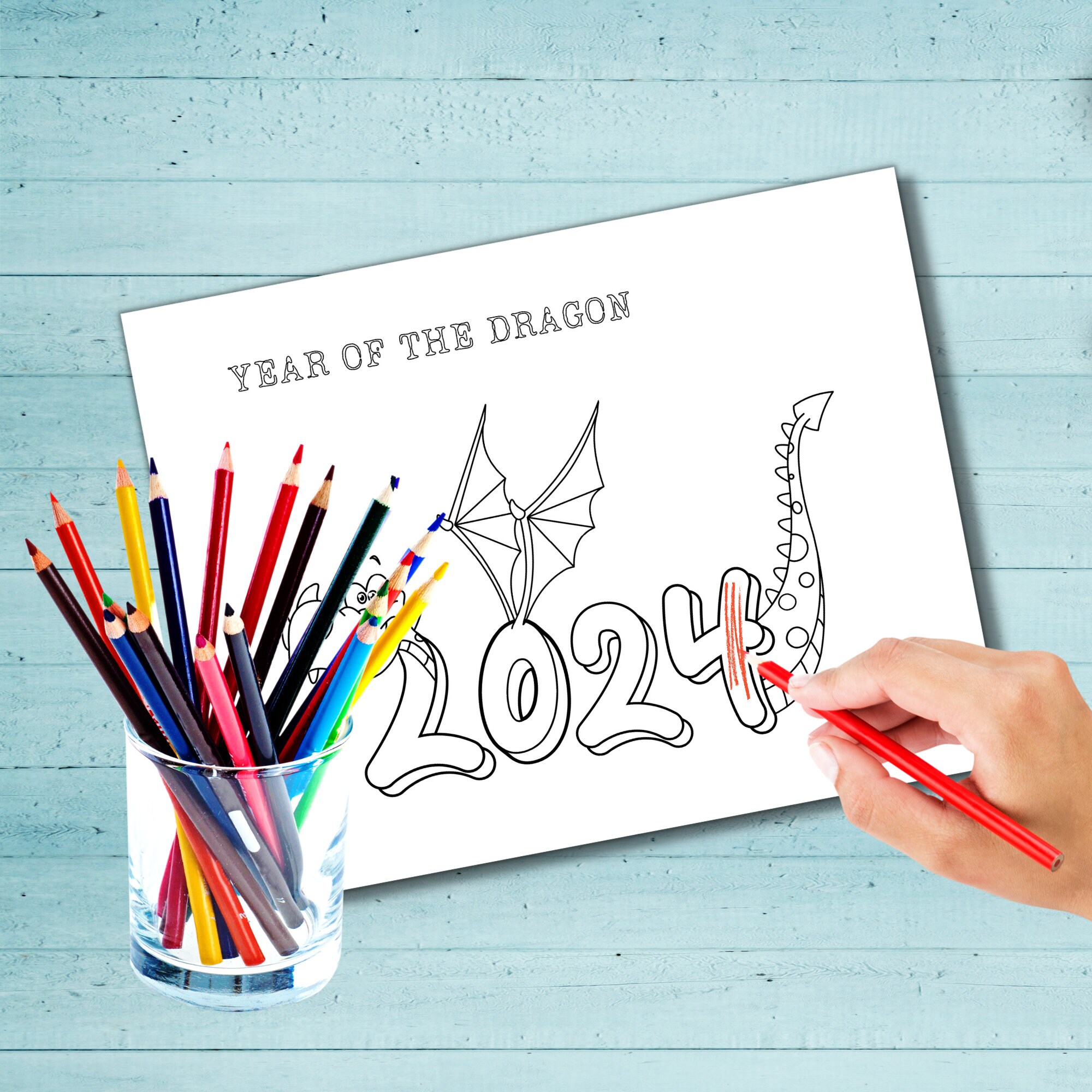 Cute Year of the Dragon Printable Coloring Set, 2024 New Year Coloring ...