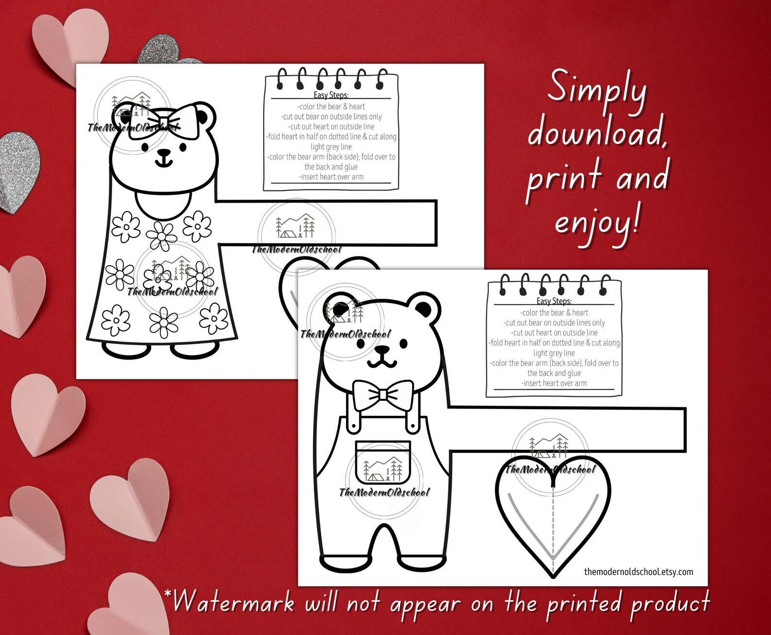 Bear Couple Holding Hearts Templates, Valentine's Day Favors for Kids ...