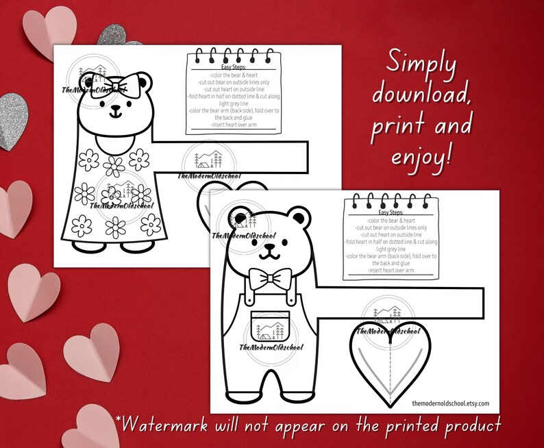 Bear Couple Holding Hearts Templates, Valentine's Day Favors for Kids ...