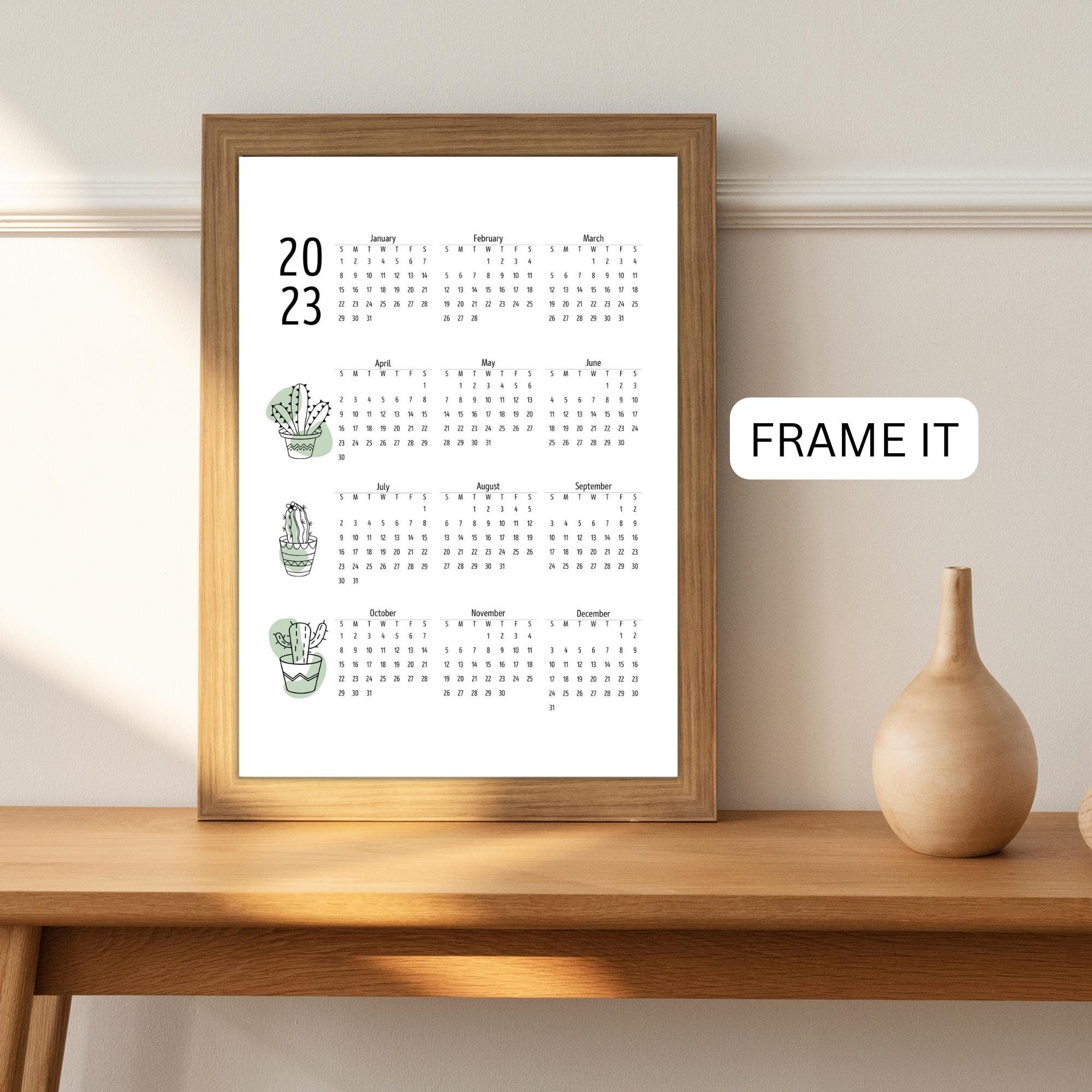 2023 & 2024 Yearly Calendar Printable, Cactus Plants Minimalist ...