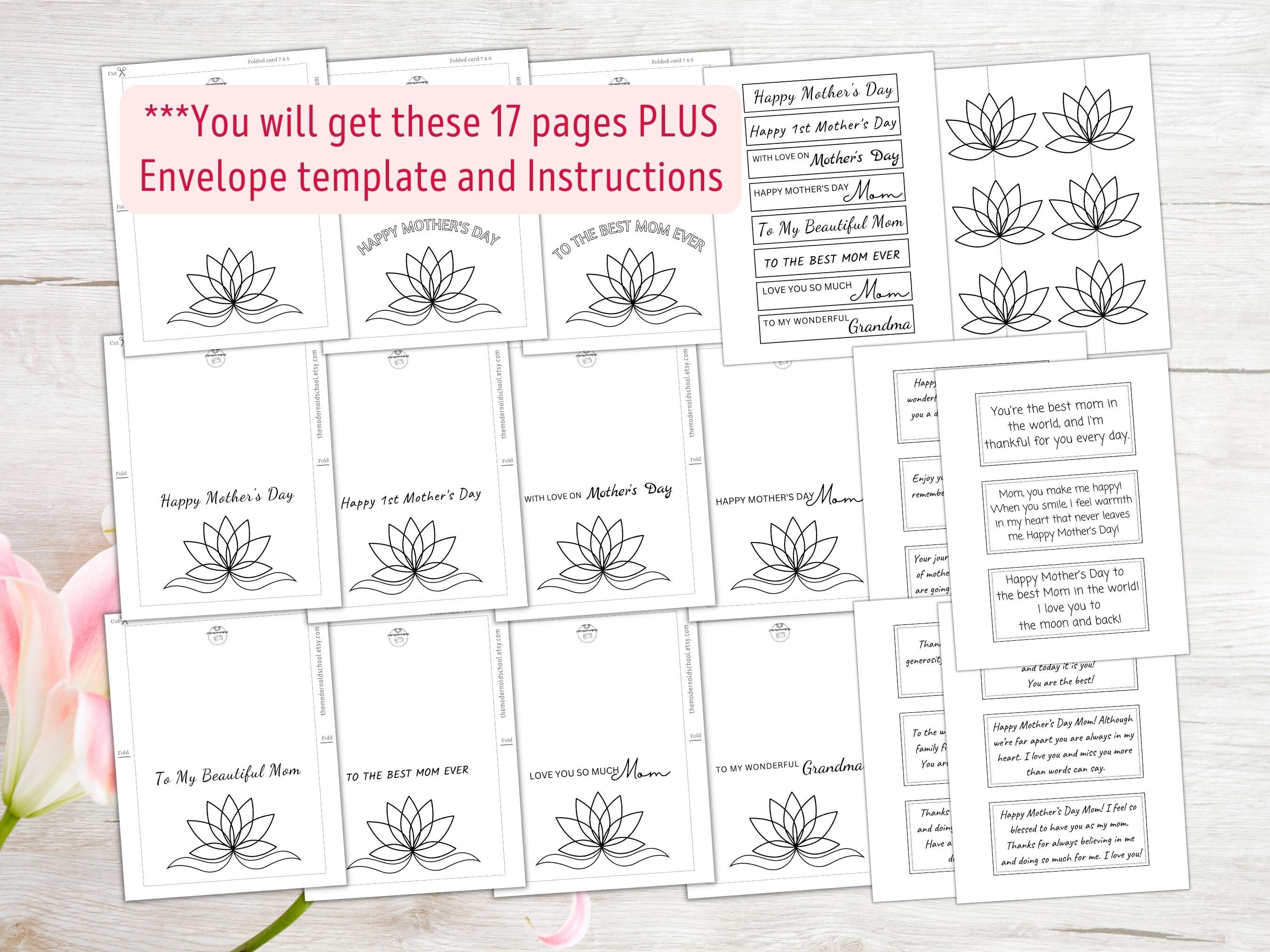 3D Flower Printable Cards for Mom, Digital Download Card Set, Paper ...