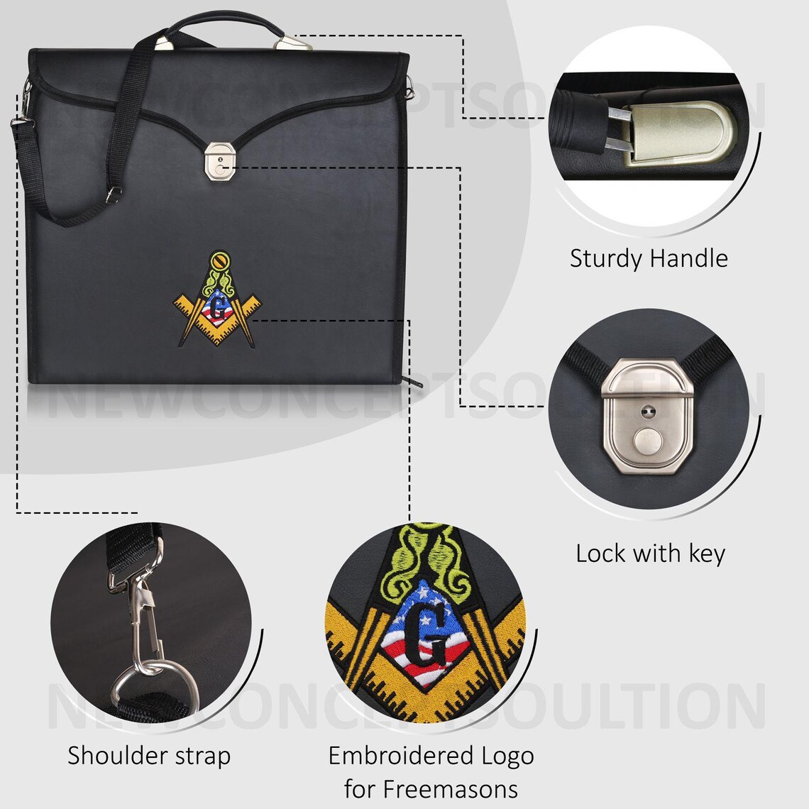 Masonic Regalia Blue Lodge Mason Apron Case Premium Leather Briefcase ...