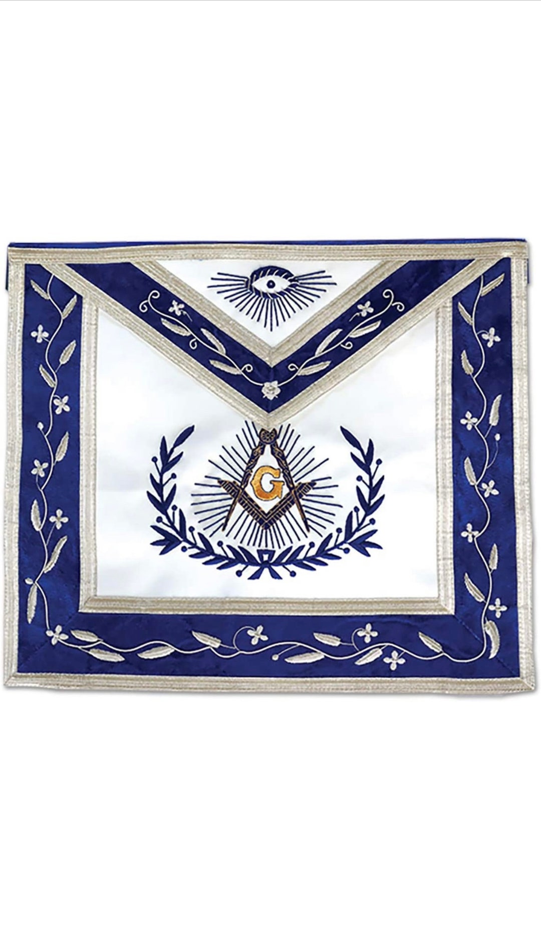 Master Mason With Embroidered Border Masonic Apron - [blue & White] - Etsy