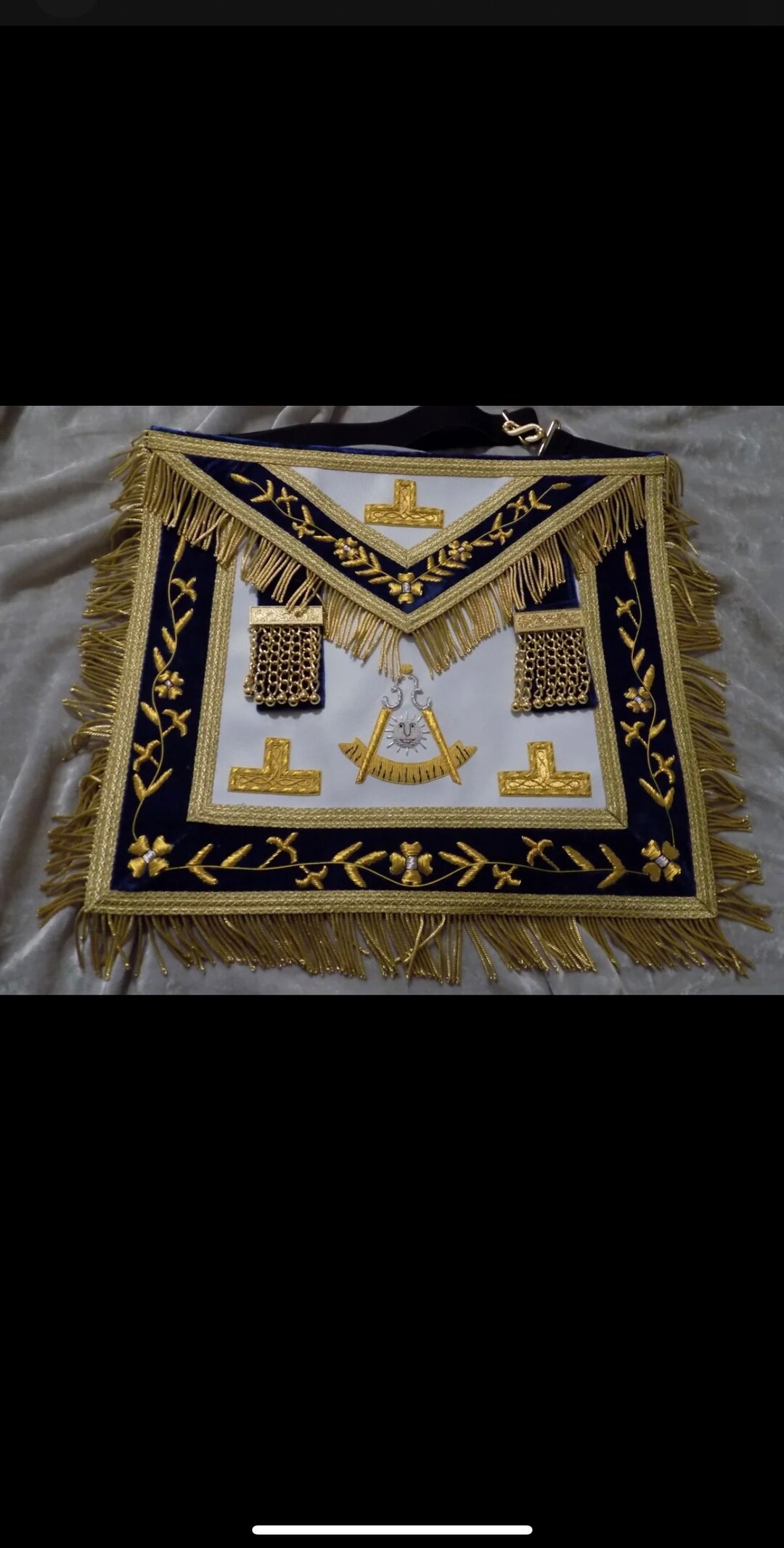 Past Master Masonic Apron Logo W/o Square Chains Gold Bullion Satin ...