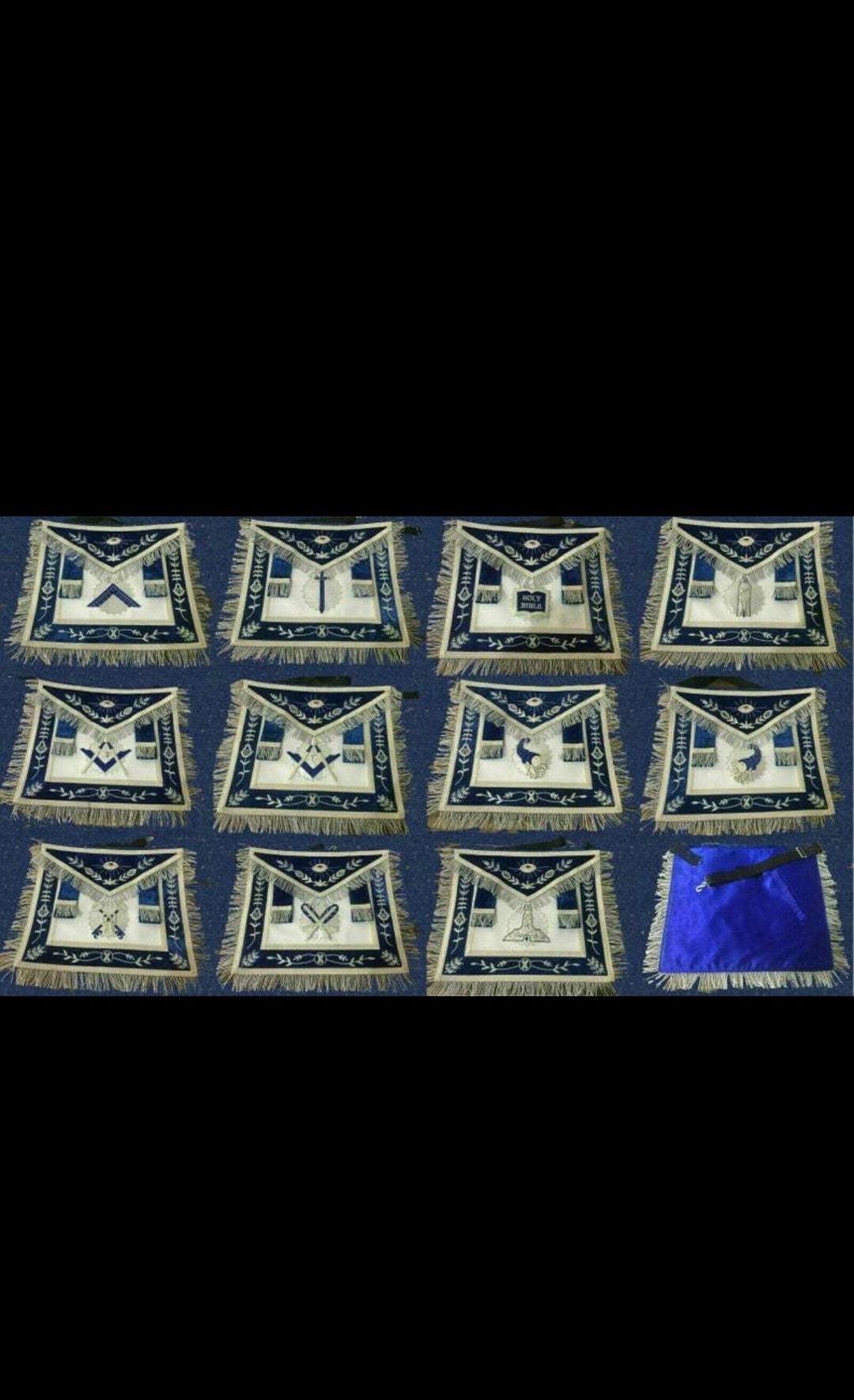 Masonic Regalia Blue Lodge Officer Aprons Bullion Hand Embroidered Set ...