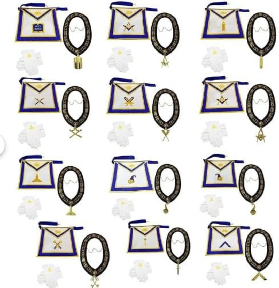Masonic Regalia Blue Lodge Officers Aprons Chain Collars Gloves With ...