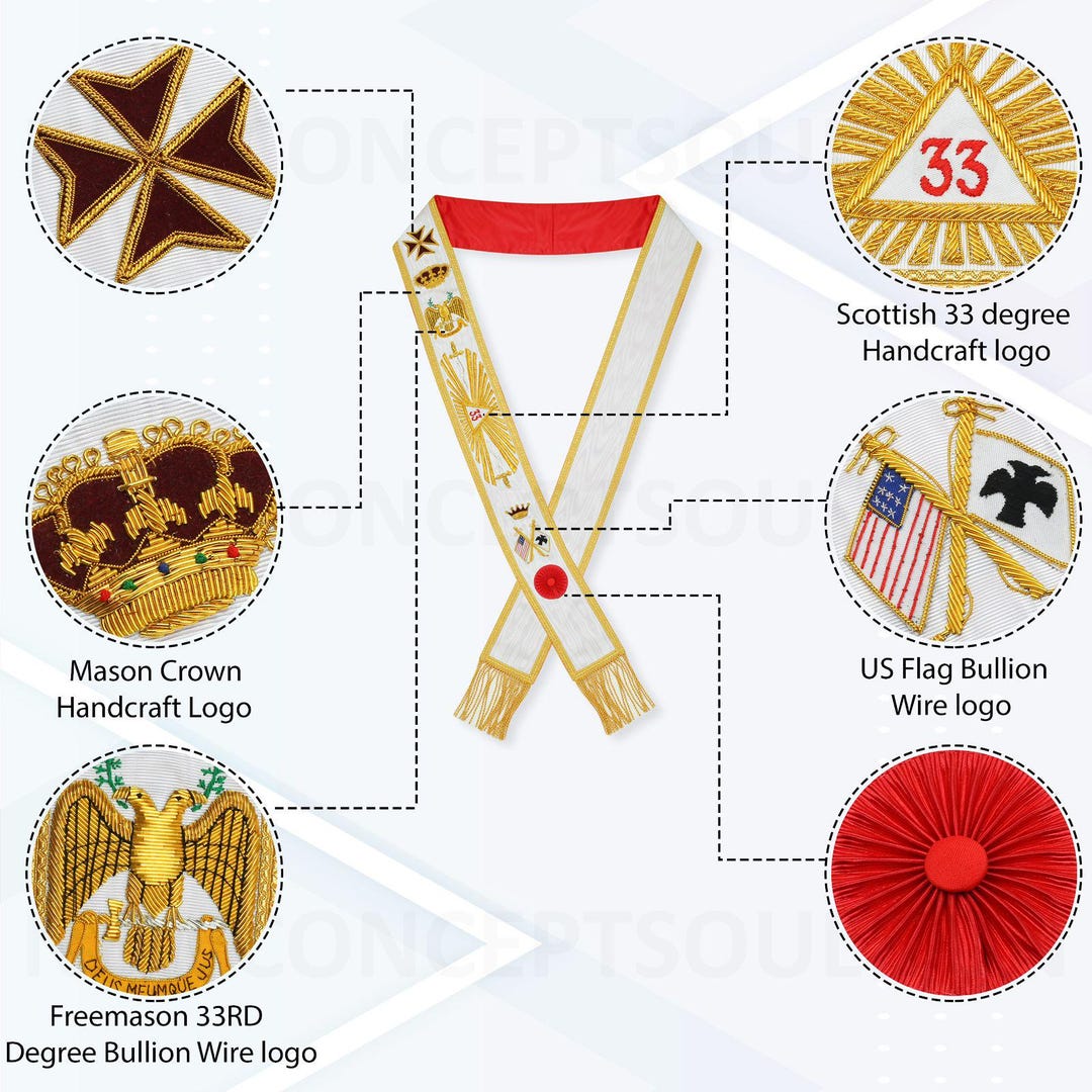 33rd Degree Scottish Rite Masonic Sash: Handmade Embroidered Regalia ...