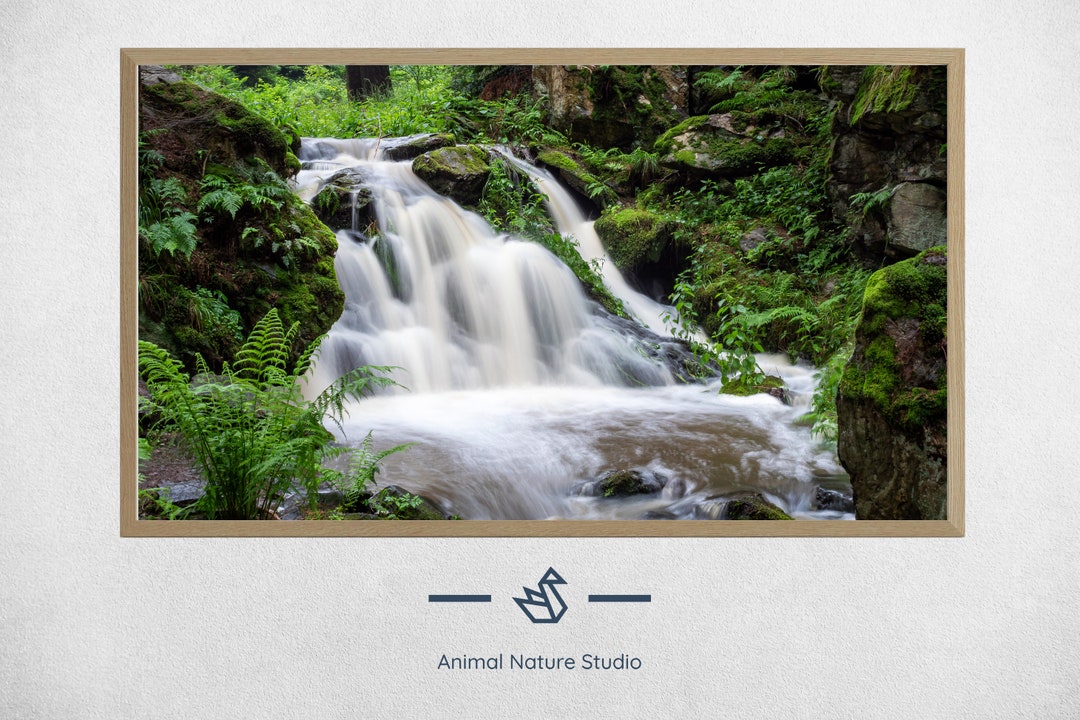 Samsung Frame TV Art 4K Waterfall in Green Forest, Photography Art ...