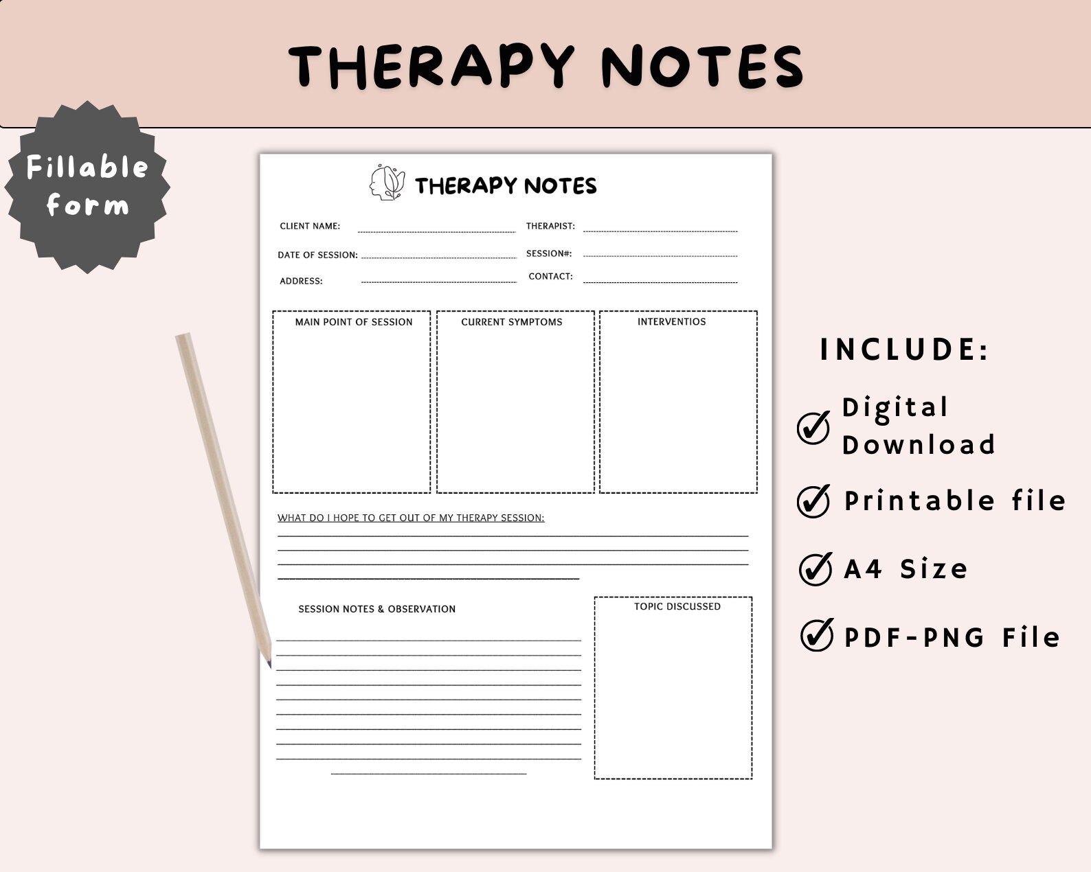 Therapy Notes | Session Notes for Therapist | Therapist Note Sheets ...
