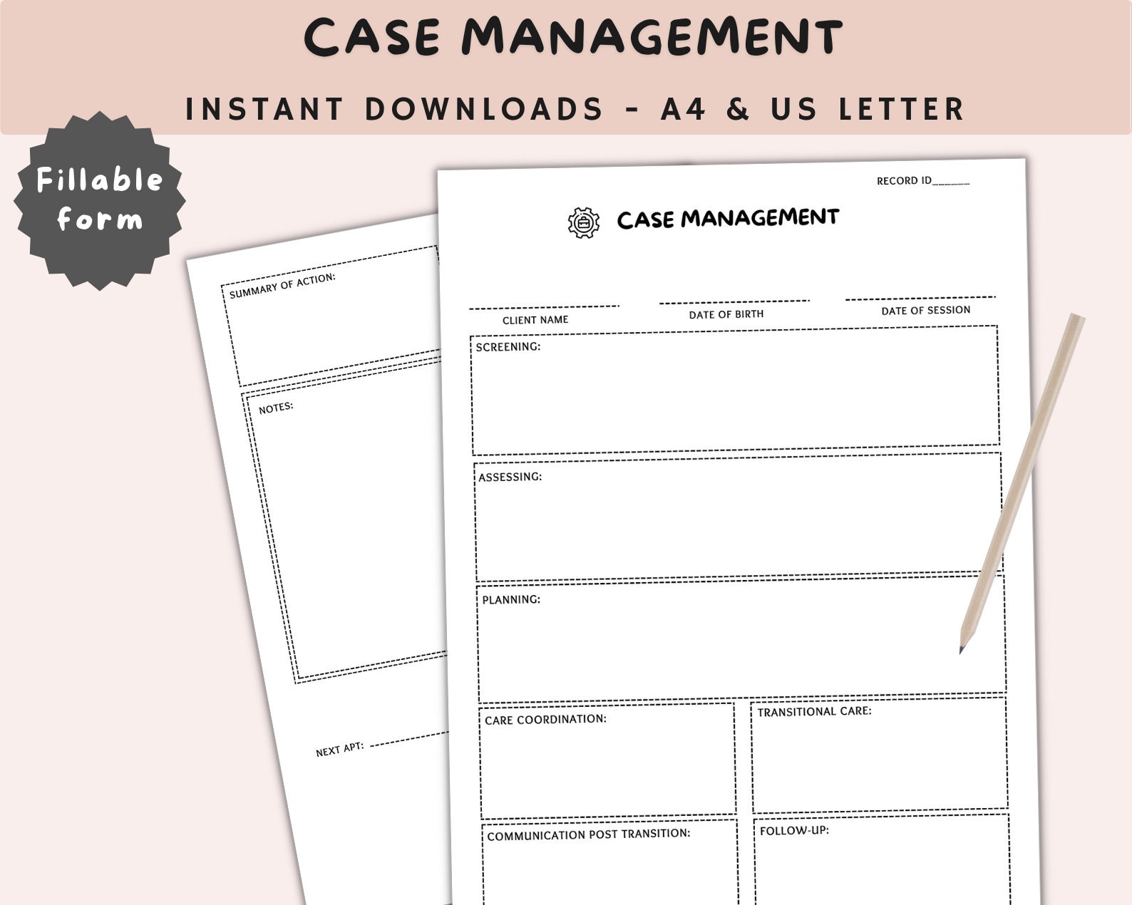 Case Managment Fillable and Printable Template, Client Documentation ...