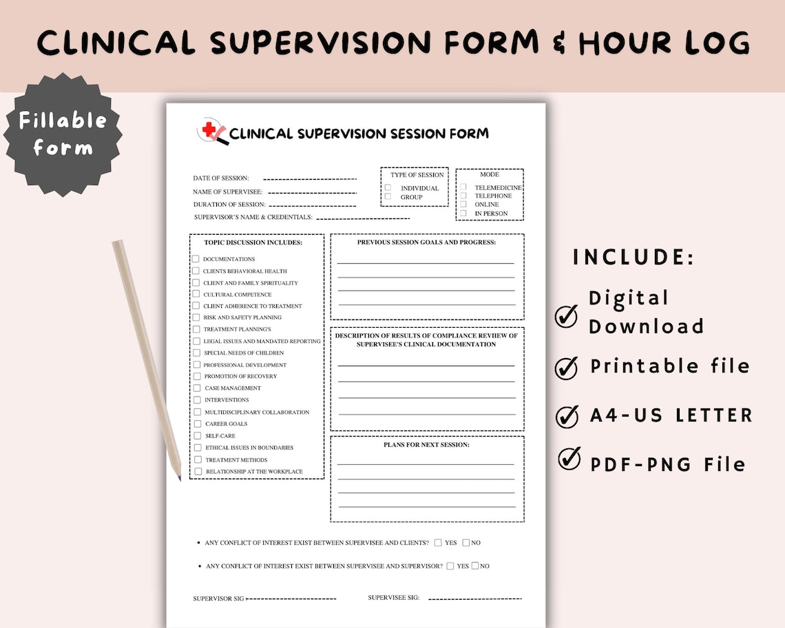 Clinical Supervision Form and Hour Log Clinical Licensure Hours Session ...