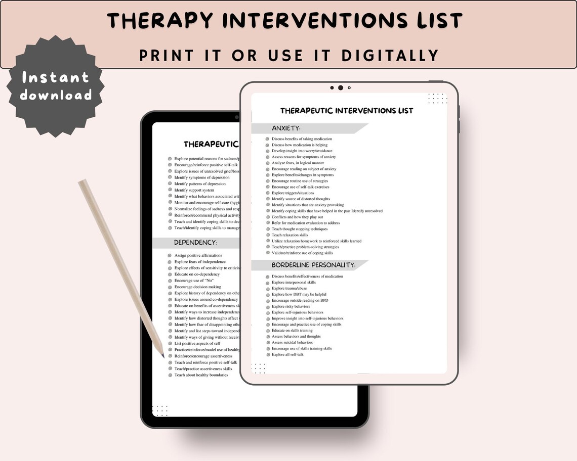 Therapeutic Interventions List, Therapist Cheat Sheets, Therapy ...