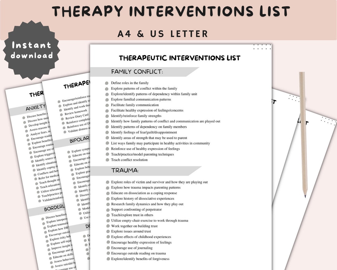 Therapeutic Interventions List, Therapist Cheat Sheets, Therapy ...