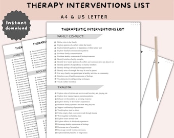 Therapeutic Interventions, Therapy Intervention List, Therapist Cheat ...