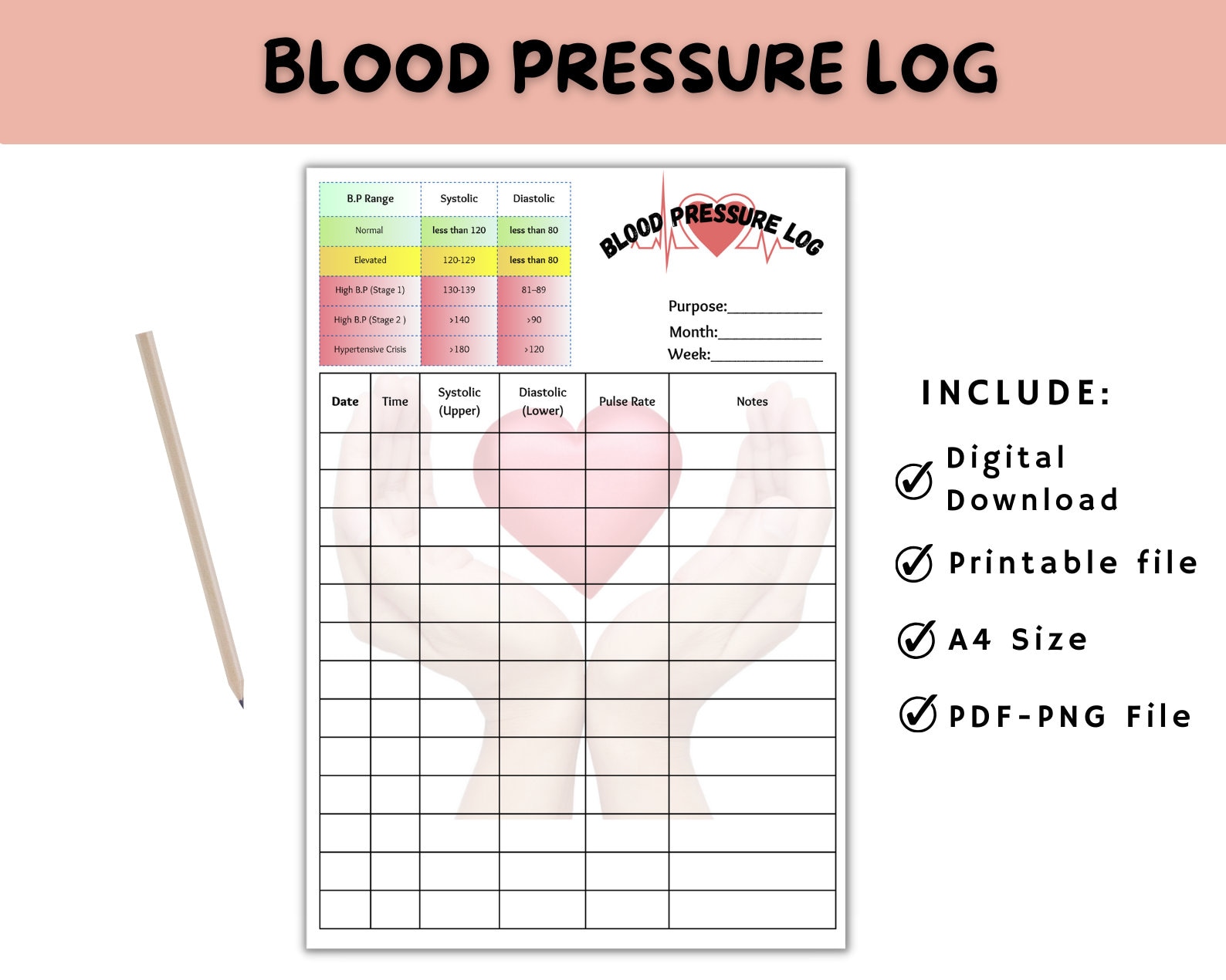 Blood Pressure Log Editable Printable, Blood Pressure Tracker, Medical ...