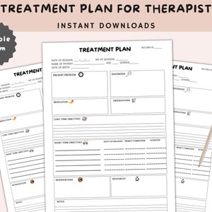 Treatment Plan Template for Therapists | Printable & Fillable ...