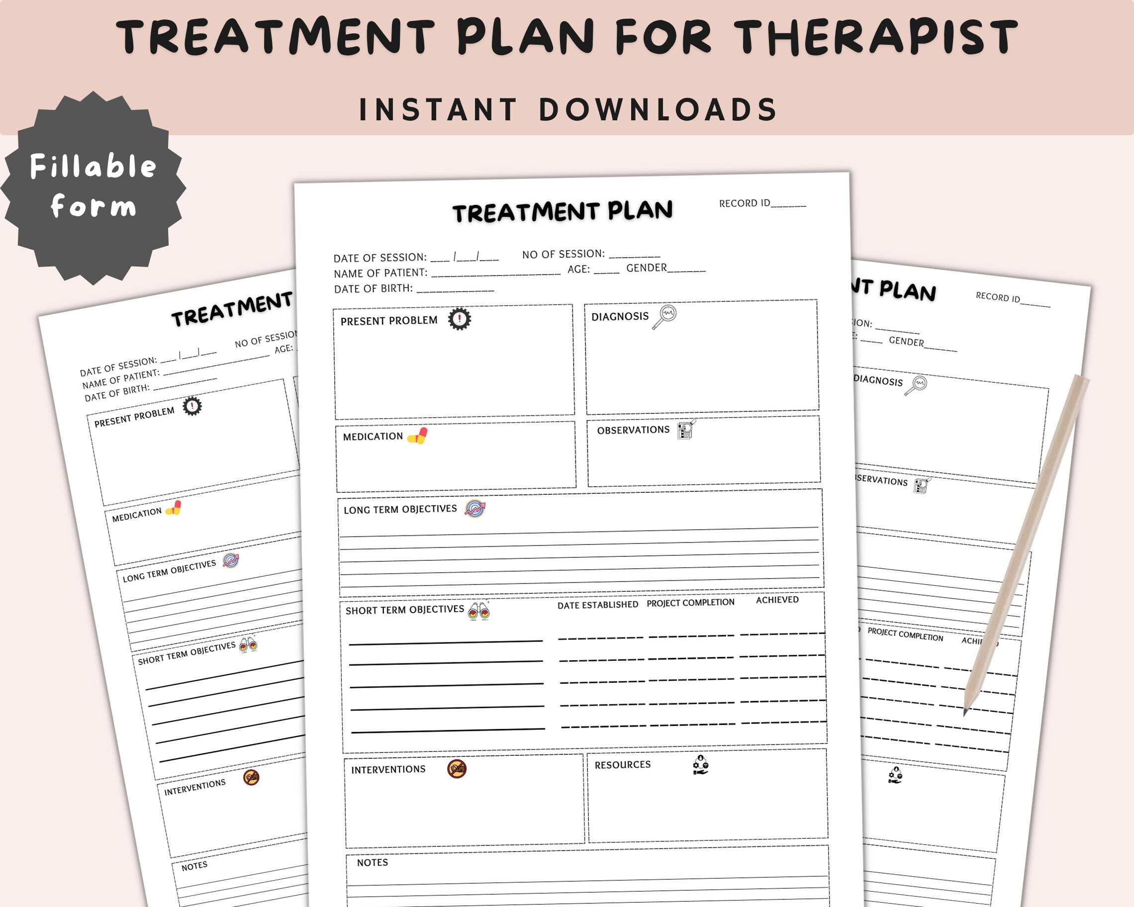 Treatment Plan Template for Therapists | Printable & Fillable ...