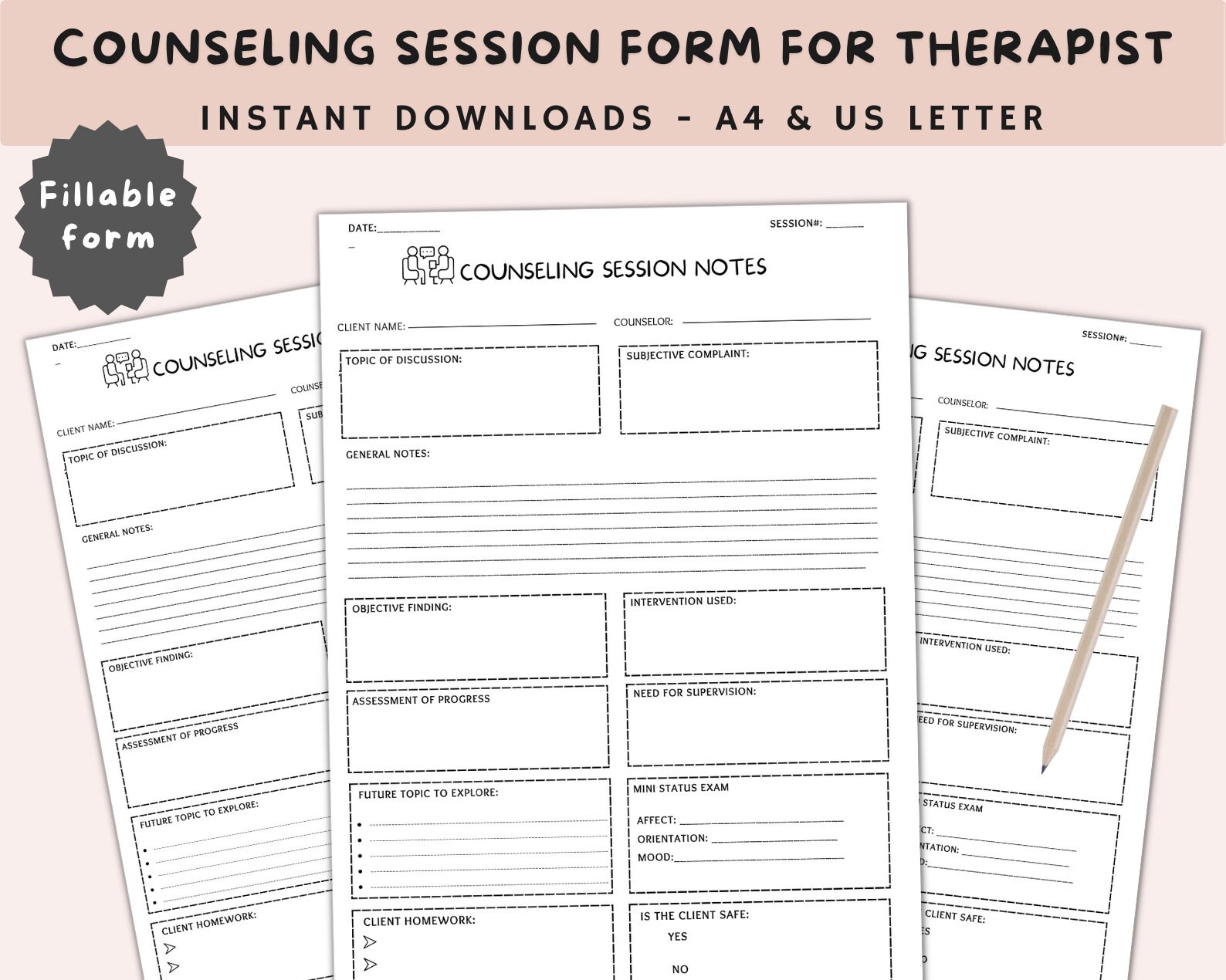 Counseling Session Notes for Therapist | Counseling Review Form ...