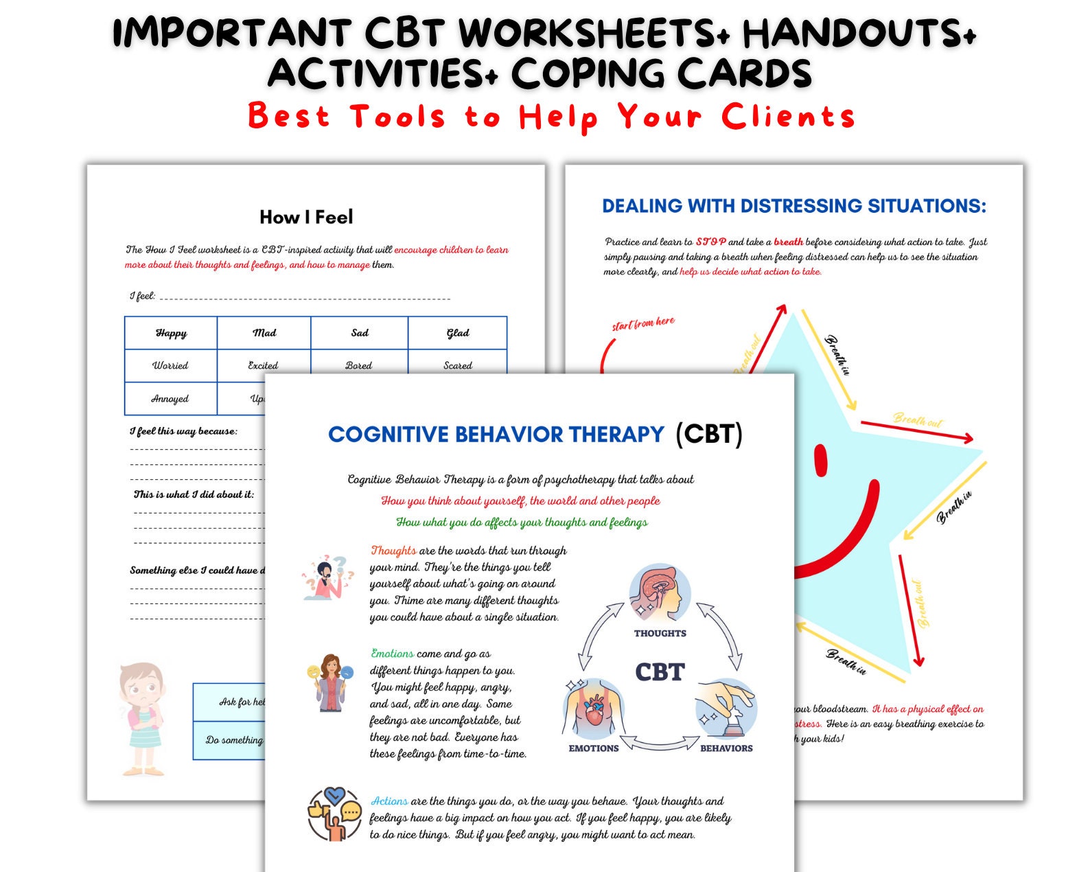 CBT Worksheets Bundle for Anxiety & Depression, CBT DBT for Teens ...
