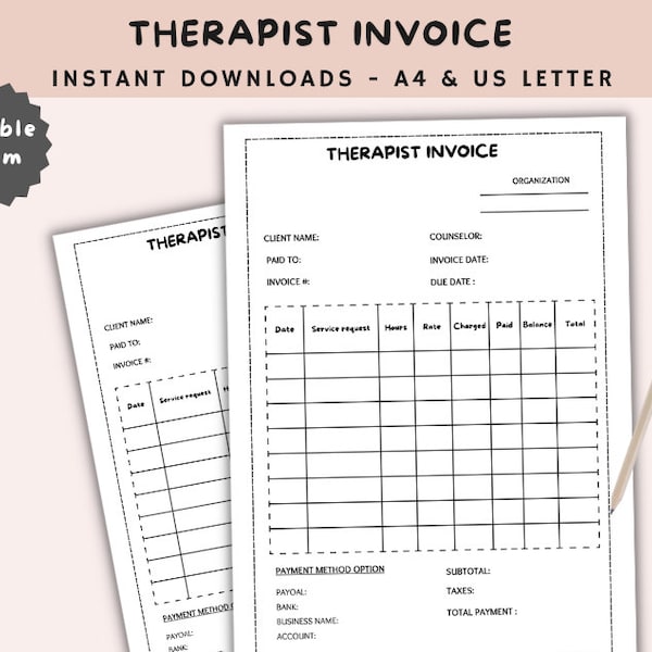 Therapist Invoice Template - Etsy
