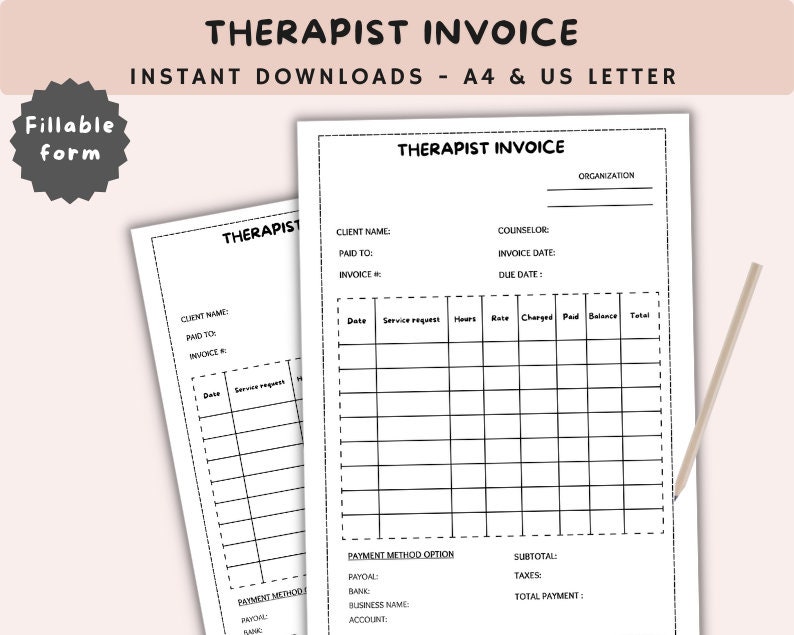 Invoice Template for Therapist | Fillable & Printable Invoice Template ...