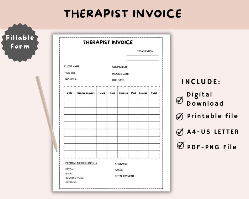Invoice Template for Therapist | Fillable & Printable Invoice Template ...