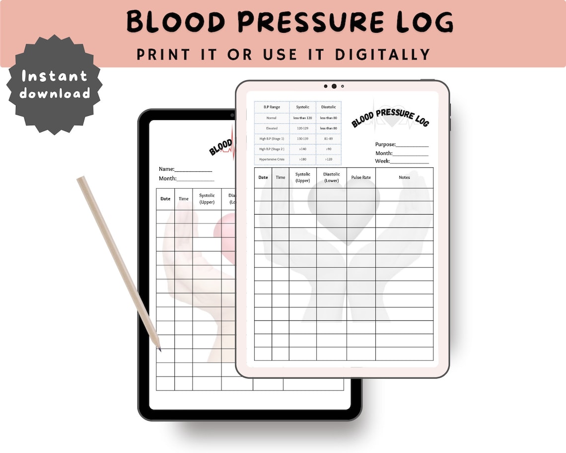 Blood Pressure Log Editable Printable, Blood Pressure Tracker, Medical ...