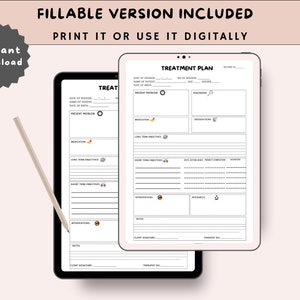 Treatment Plan Template for Therapists | Printable & Fillable ...