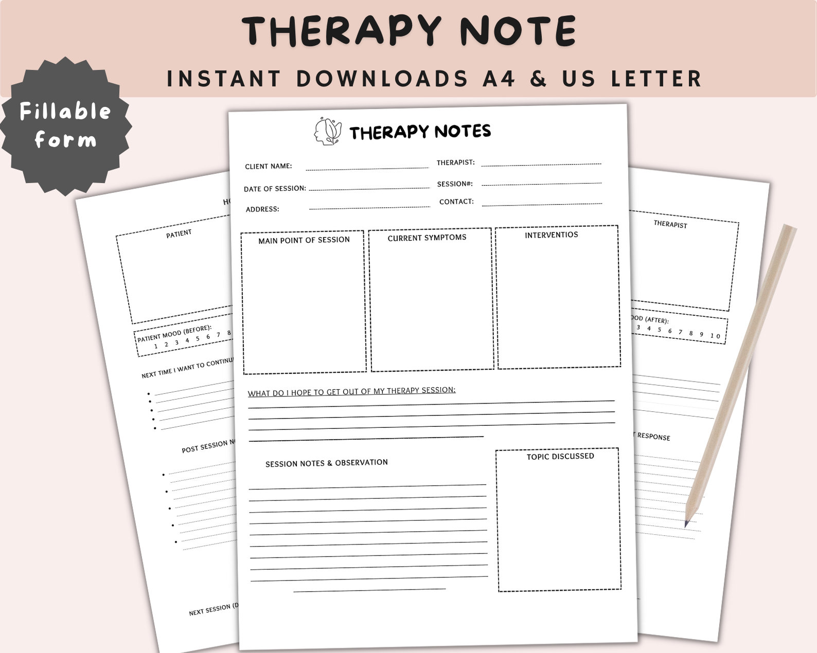 Therapy Notes | Session Notes for Therapist | Therapist Note Sheets ...