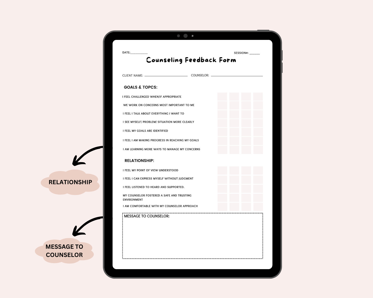 Counseling Review Form | Client Feedback Form | Client Survey Form ...