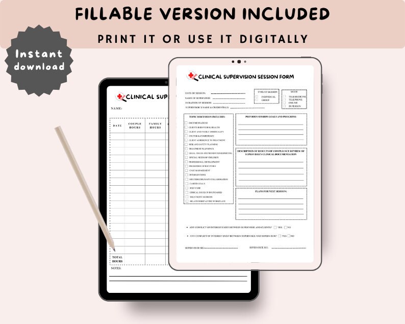 Clinical Supervision Form and Hour Log | Clinical Licensure Hours ...