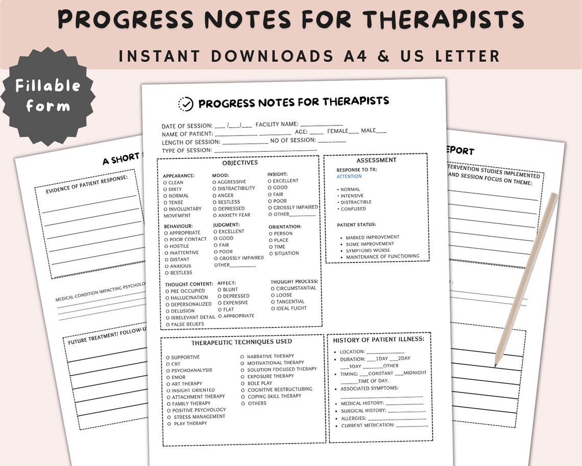 Progress Notes for Therapists | Counseling Template | Therapy Tool ...