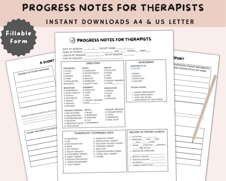 Progress Notes for Therapists | Counseling Template | Therapy Tool ...