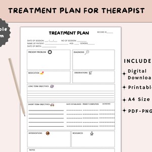 Treatment Plan Template for Therapists | Printable & Fillable ...